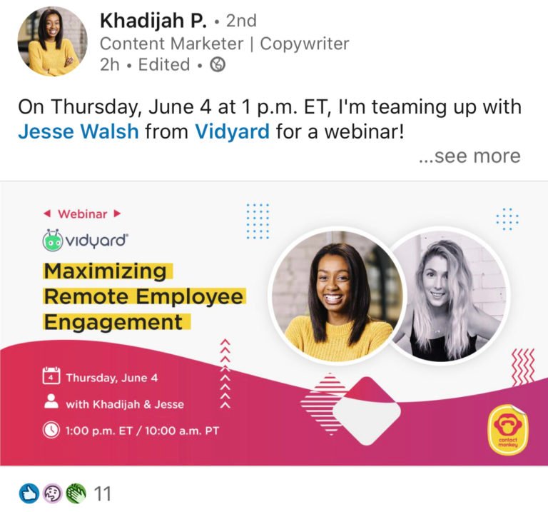 LinkedIn Webinar Post Examples For Promotion - Be the Bean